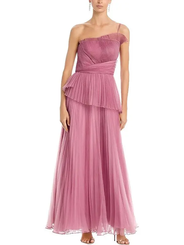 Theia Delphine Pleated One-shoulder Gown - Dusk