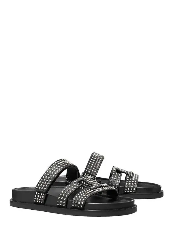 Tory Burch Embellished Sport Slide Sandals - Perfect Black