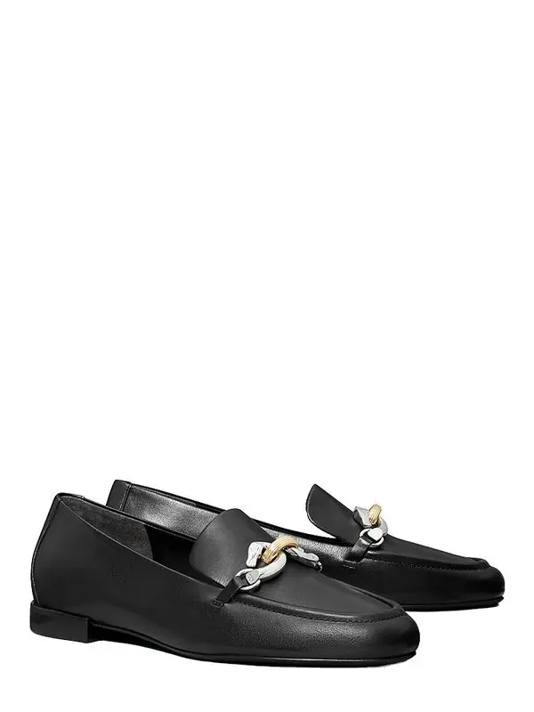 Tory Burch Jessa Leather Loafers With Chain Detail - Perfect Black