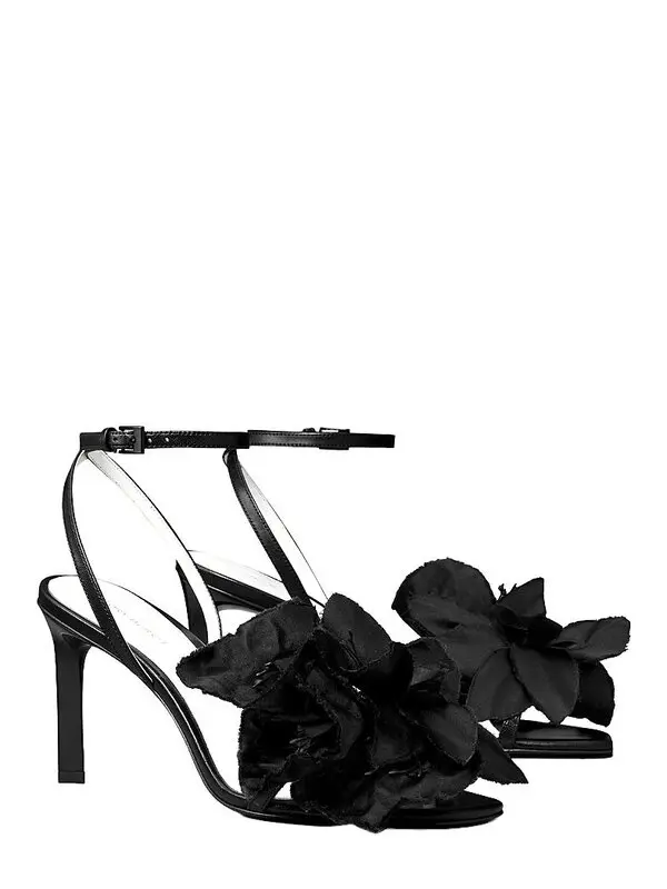Tory Burch Strappy Floral High Heel Sandals - Perfect Black