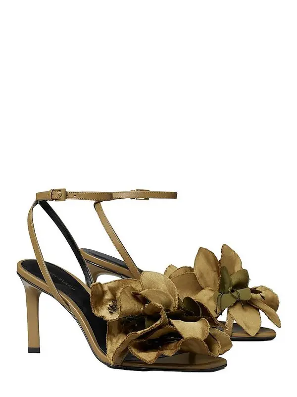 Tory Burch Strappy Floral High Heel Sandals - Ramure Green