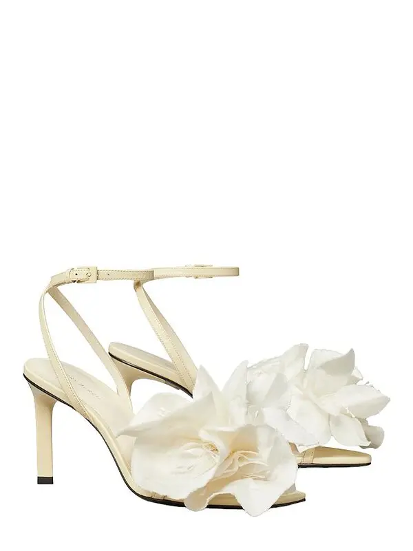 Tory Burch Strappy Floral High Heel Sandals - Soft Custard