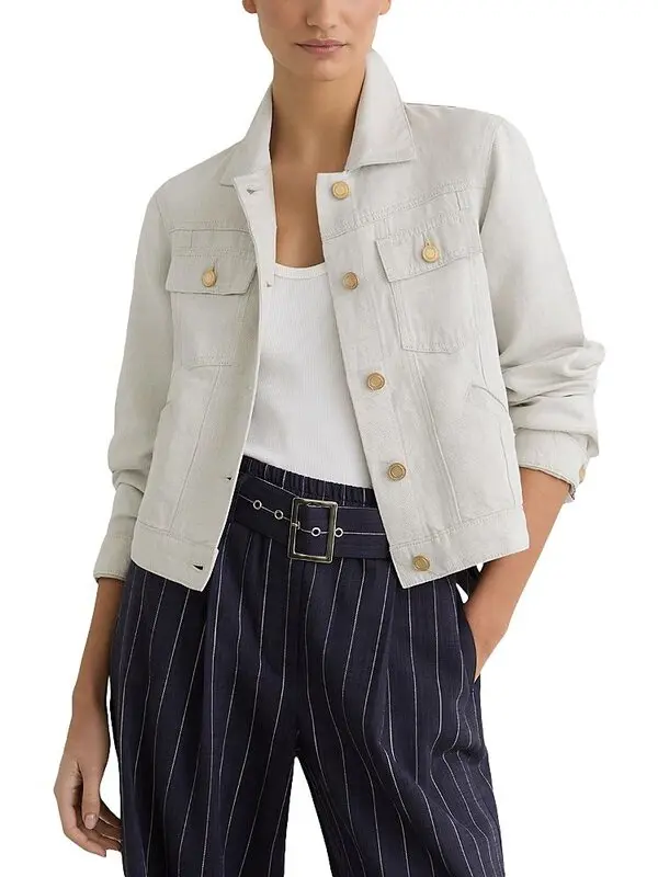 REISS Tencel & Linen Blend Jacket - Neutral
