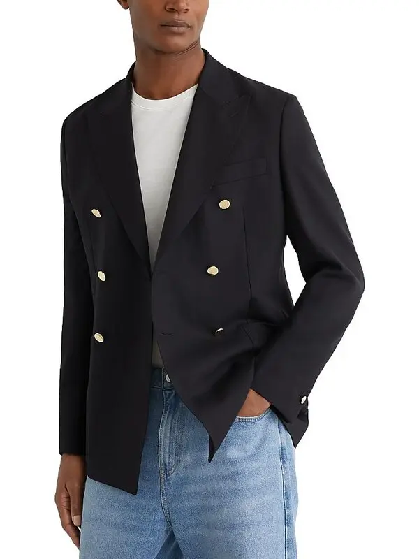REISS Double Breasted Hopsack Blazer - Navy