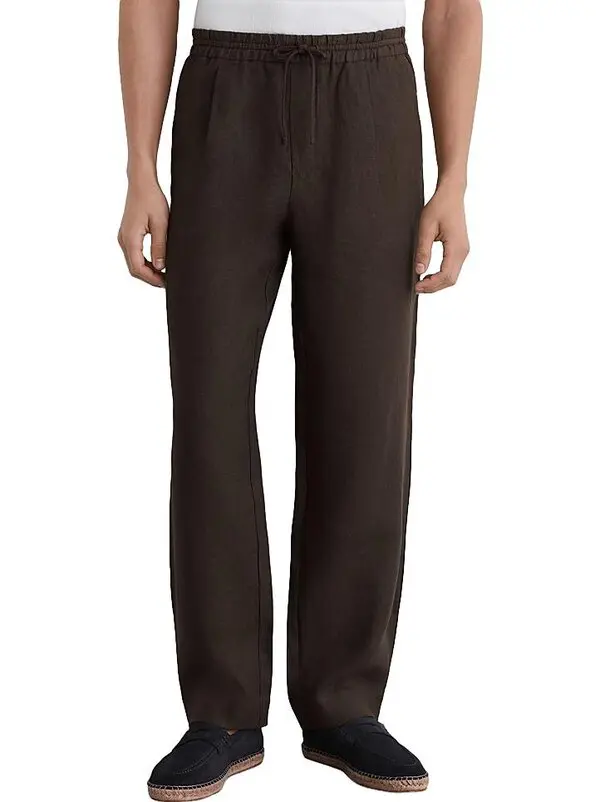 REISS Barges Regular Fit Linen Drawstring Trousers - Chocolate