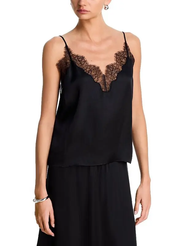 ANINE BING Mael" Lace Trim Silk Blend Camisole - Black