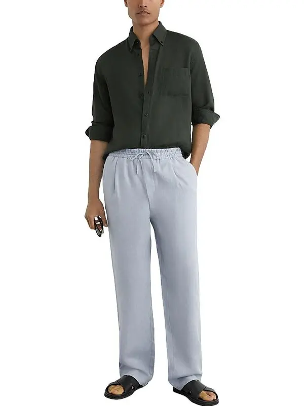 REISS Barges Regular Fit Linen Drawstring Trousers - Airforce Blue