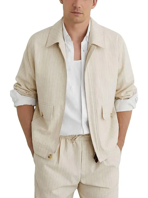 REISS Slayman Pinstripe Zip-up Jacket - Off White