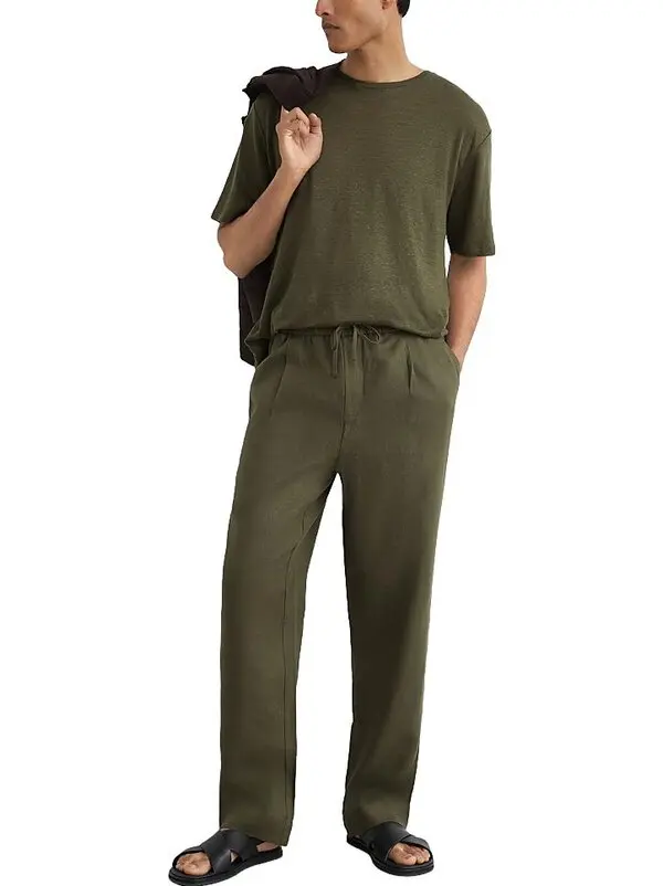 REISS Regular Fit Linen Drawstring Trousers - Ivy Green