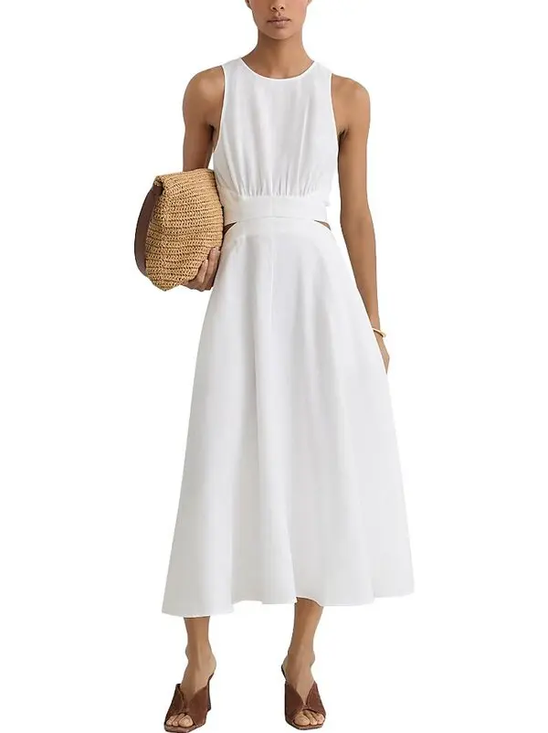 REISS Hazel Round Neck Midi Dress - Ivory