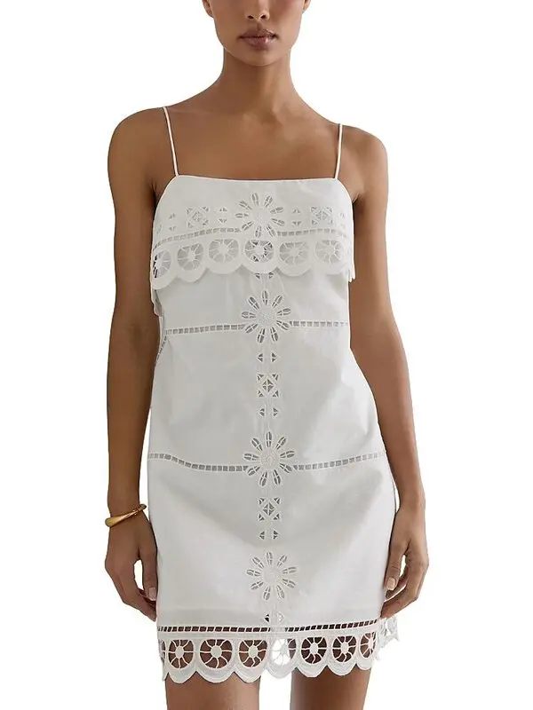 REISS Toni Embroidered Cotton Shift Dress - Ivory
