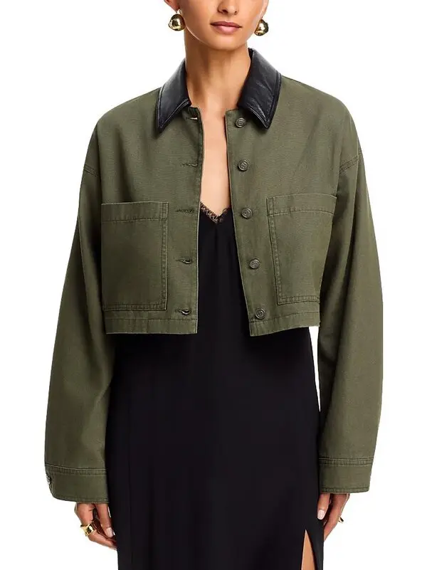 ANINE BING Yuma Cotton Jacket With Leather Trim - Army Green