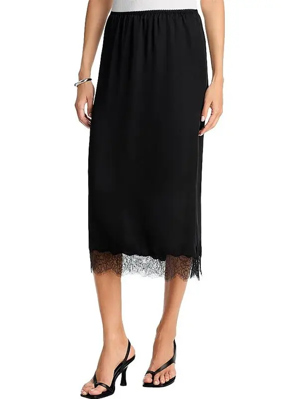 ANINE BING Shelby Lace-trimmed Silk Blend Skirt - Black