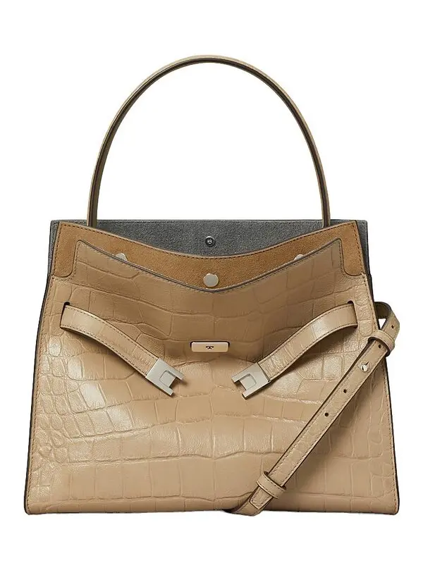 Tory Burch Lee Radziwill Small Embossed Leather Double Bag - Ginger Leaf