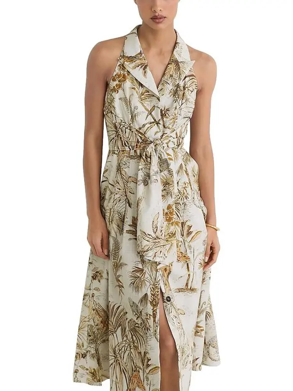 REISS Tate Printed Cotton Shirt Dress - Neutral