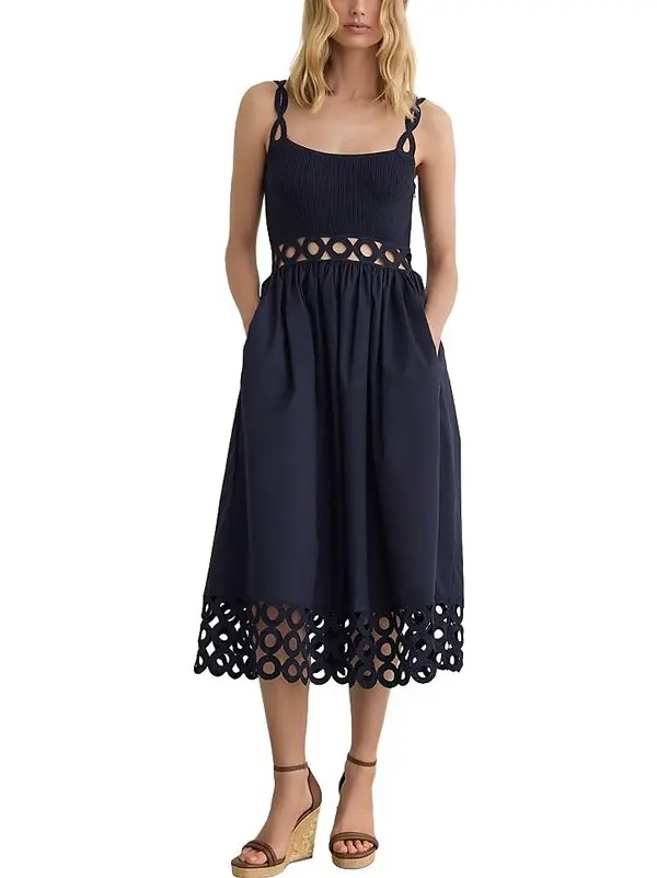 REISS Rita Woven Midi Dress - Navy