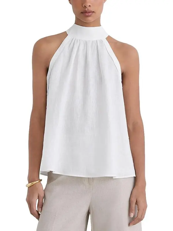 REISS Andi Linen Halter Neck Top - Ivory