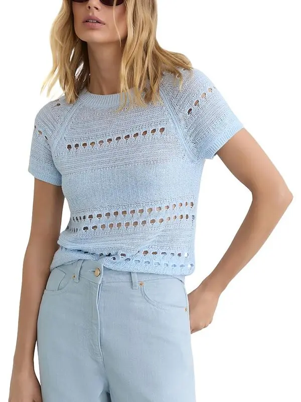REISS Chloe Textured Knit Top - Light Blue