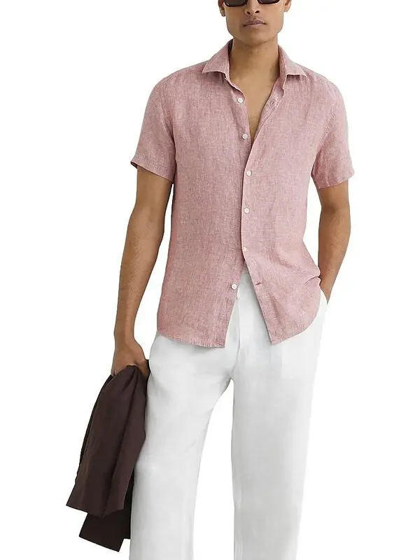 REISS Holiday Linen Shirt - Raspberry