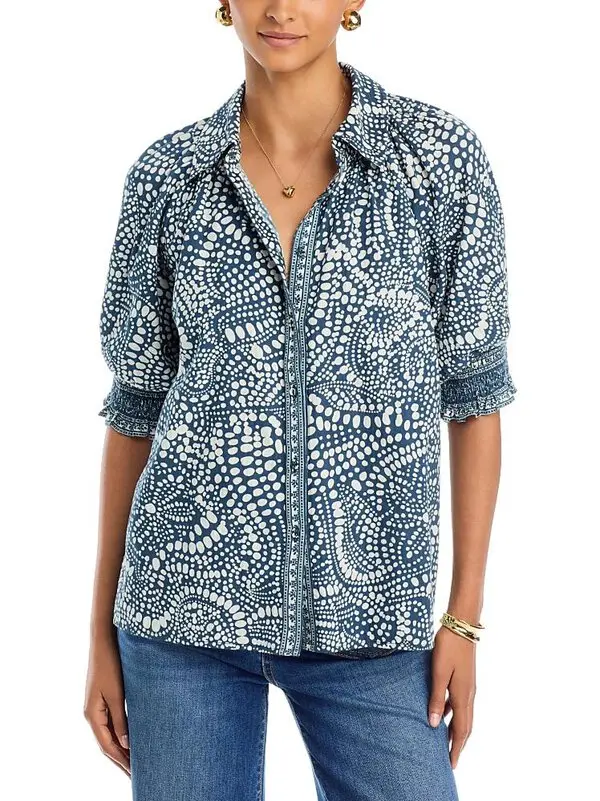 Ramy Brook Freya Printed Cotton Shirt - Navy Dot