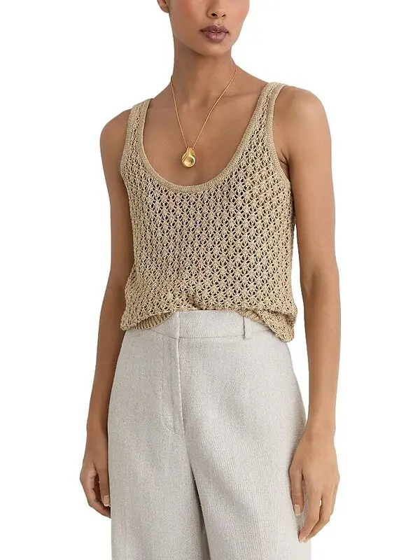 REISS Colette Open Stitch Linen Vest - Neutral