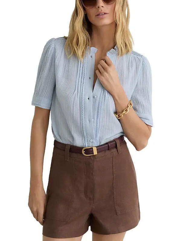 REISS Aurelia Puff Sleeve Top - Light Blue