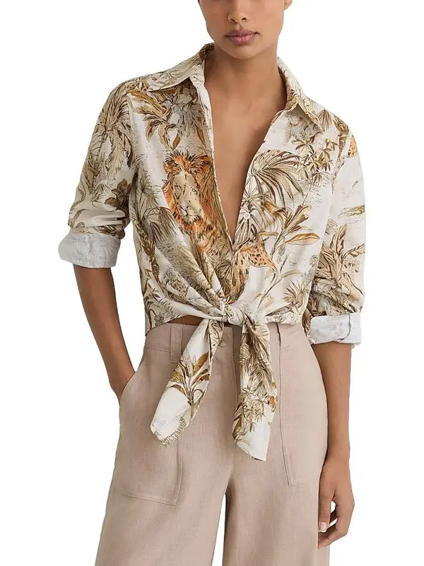 REISS Cece Printed Button Front Shirt - Neutral
