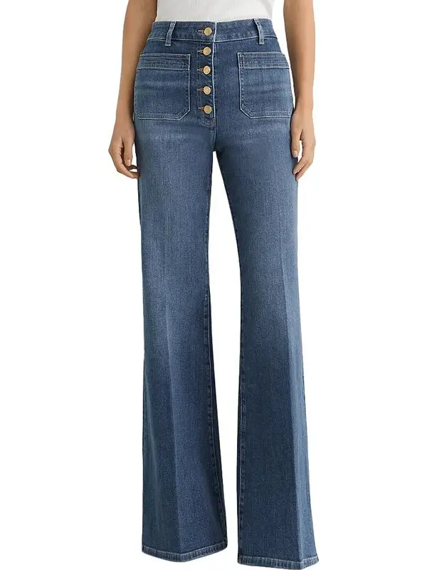 REISS Cali High Rise Flare Leg Jeans - Mid Blue