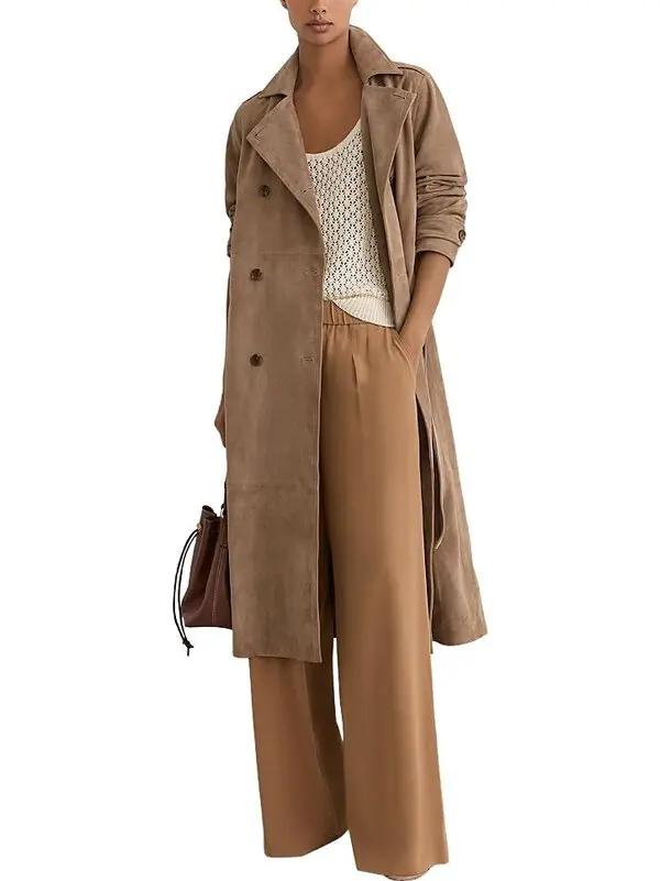 REISS Ester Leather Trench Coat - Neutral
