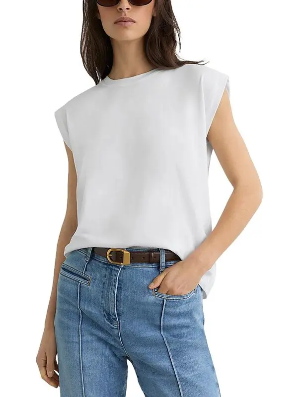 REISS Millie Cap Sleeve Tee - White