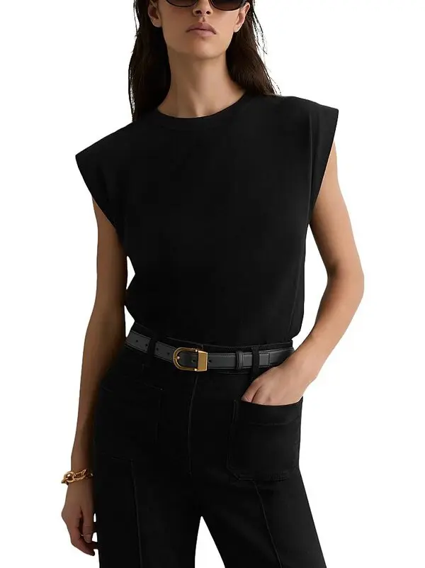 REISS Millie Cap Sleeve Tee - Black