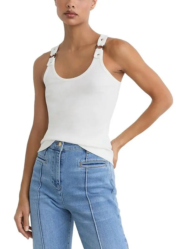 REISS Bella Rib Knit Vest With Ring Detailing - White