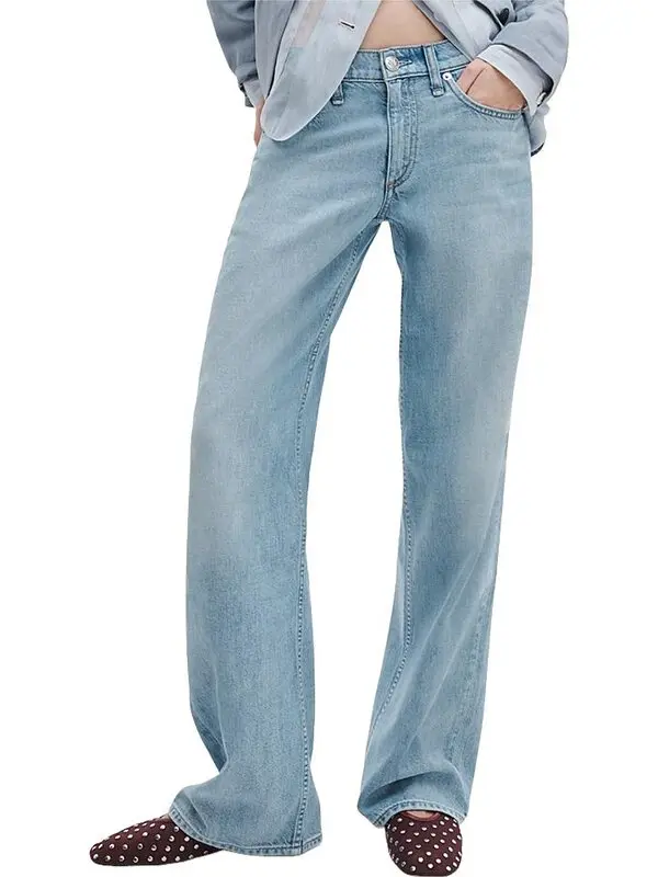Rag & Bone Featherweight Cam Full Mid Rise Straight Jeans - Moon