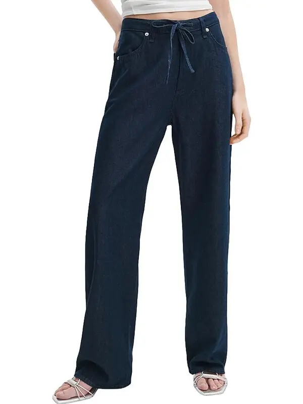 Rag & Bone High Rise Drawstring Wide Leg Jeans - Dusk Rinse