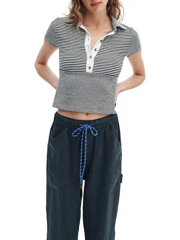 Rag & Bone Knit Button Stripe Tee - Ivory Multi