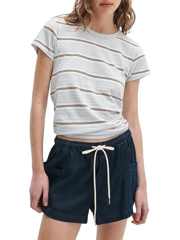 Rag & Bone Slub Stripe Crewneck T-shirt - Light Blut Multi