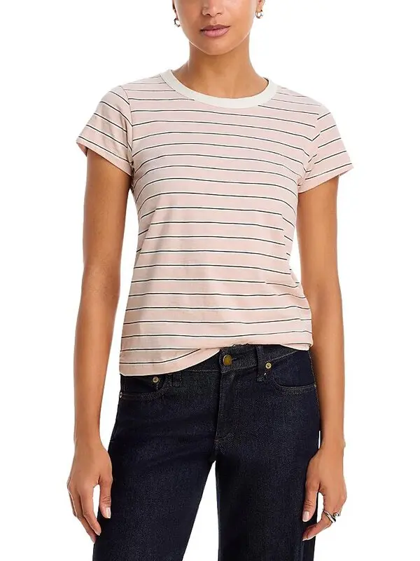 Rag & Bone Slub Stripe Crewneck T-shirt - Light Blut Multi