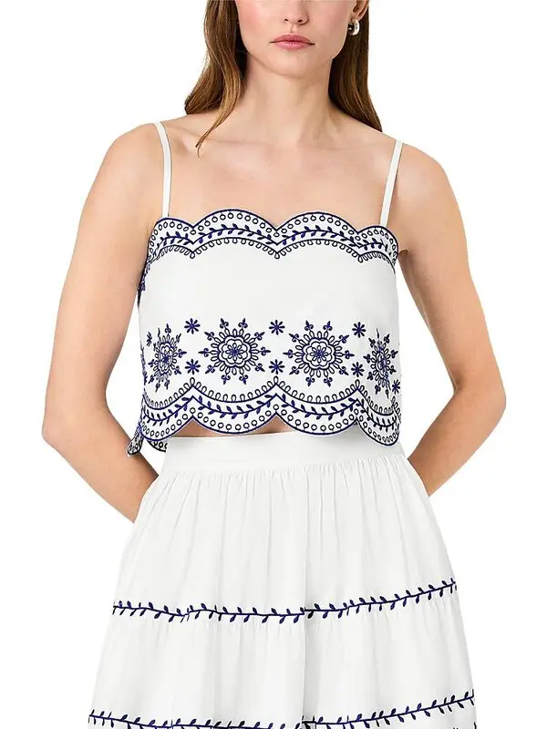 French Connection Alissa Cotton Embroidered Strappy Top - White/electric Indigo