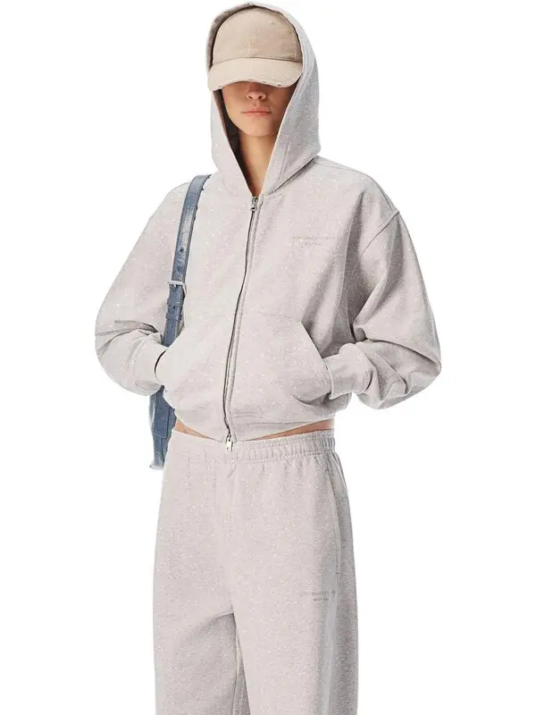 Alexander Wang Crystal Embellished Zip-up Hoodie - Light Heather Grey