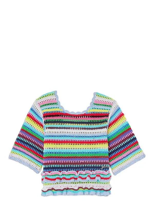 GANNI Crochet Striped Top - Multicolour