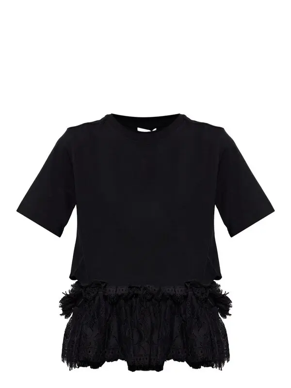Alexander McQueen Cotton T-shirt With Lace Trim - Black
