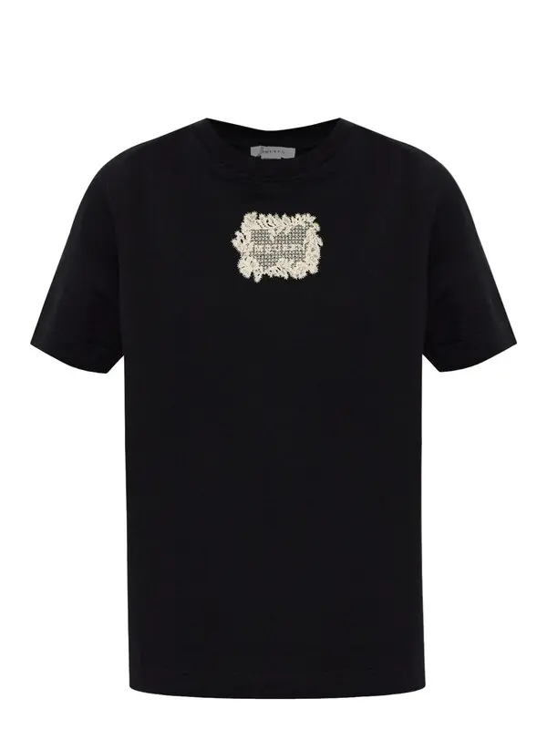 Alexander McQueen Cotton T-shirt With Lace Appliqu - Black