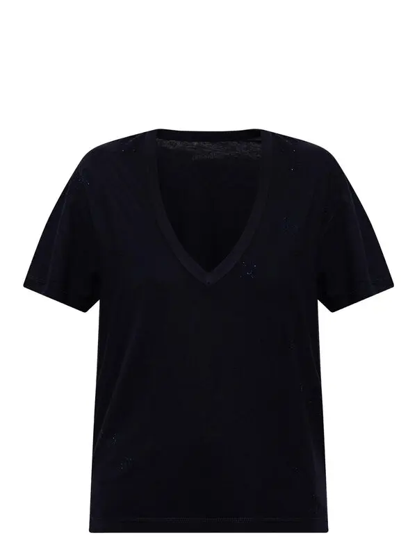 Zadig&Voltaire Marta V-neck T-shirt With Crystal Embellishments - Navy Blue