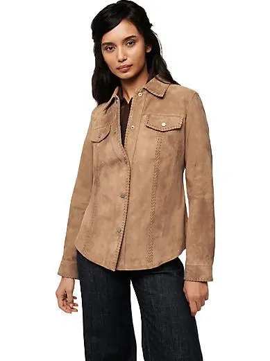 Overland Annie Suede Leather Shirt Jacket - Wheat