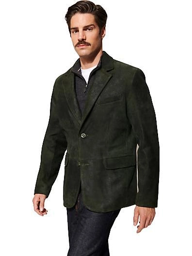 Overland Carlisle Distressed Leather Blazer - Moss/rustc