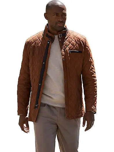 Overland Christopher Quilted Leather Jacket - Rust/navy