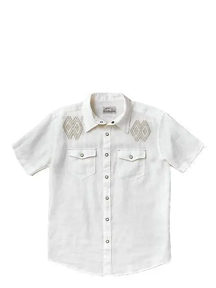 Overland Doza Embroidered Linen Shirt - Cloud