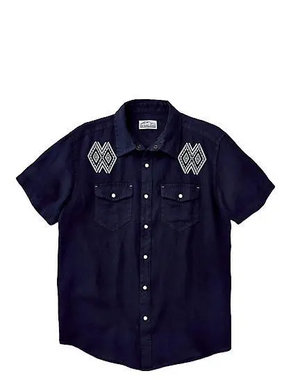 Overland Doza Embroidered Linen Shirt - Midnight