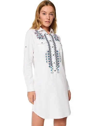 Overland Corrine Embroidered Cotton-blend Shirt Dress - Sugar