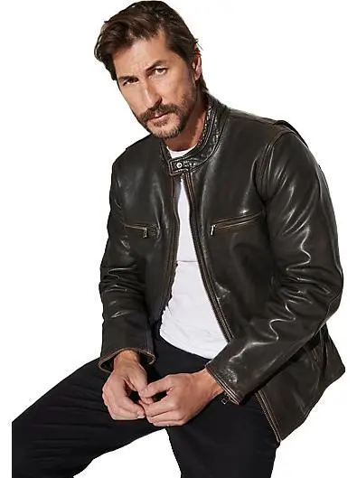 Overland Retro Leather Moto Jacket - Black